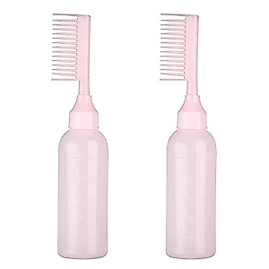 Hair Dye Brush Bottle Applicator Bottle for Hair Oil Hair Colouring Hair Dyeing Bottle Brush with Graduated Bottle Comb Root Comb Salon Hair Coloring Tool (2 Pack Pink)