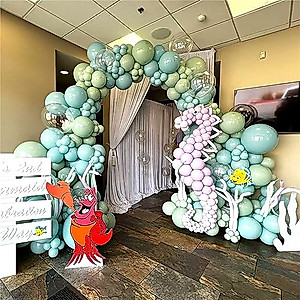 Dusty Sage Green Blue Gold Balloon Garland Kit, 107 PCS Pastel Olive Green Slate Blue Beige Metallic Gold Balloon Arch Kit for Women Men Boho Birthday Wedding Baby Bridal Shower Party Decorations