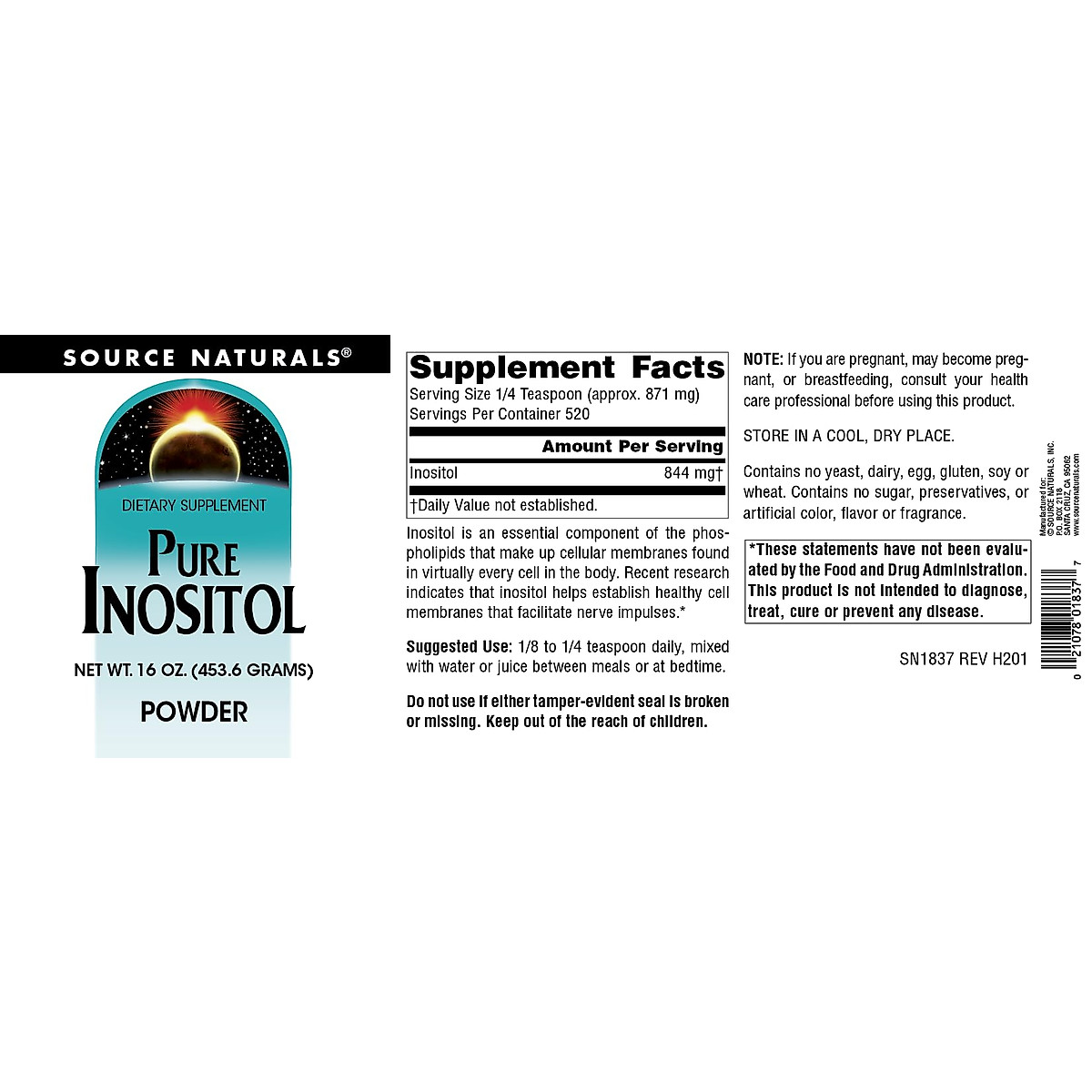 Source Naturals Pure Inositol, Dietary Supplement - 16 oz POWDER