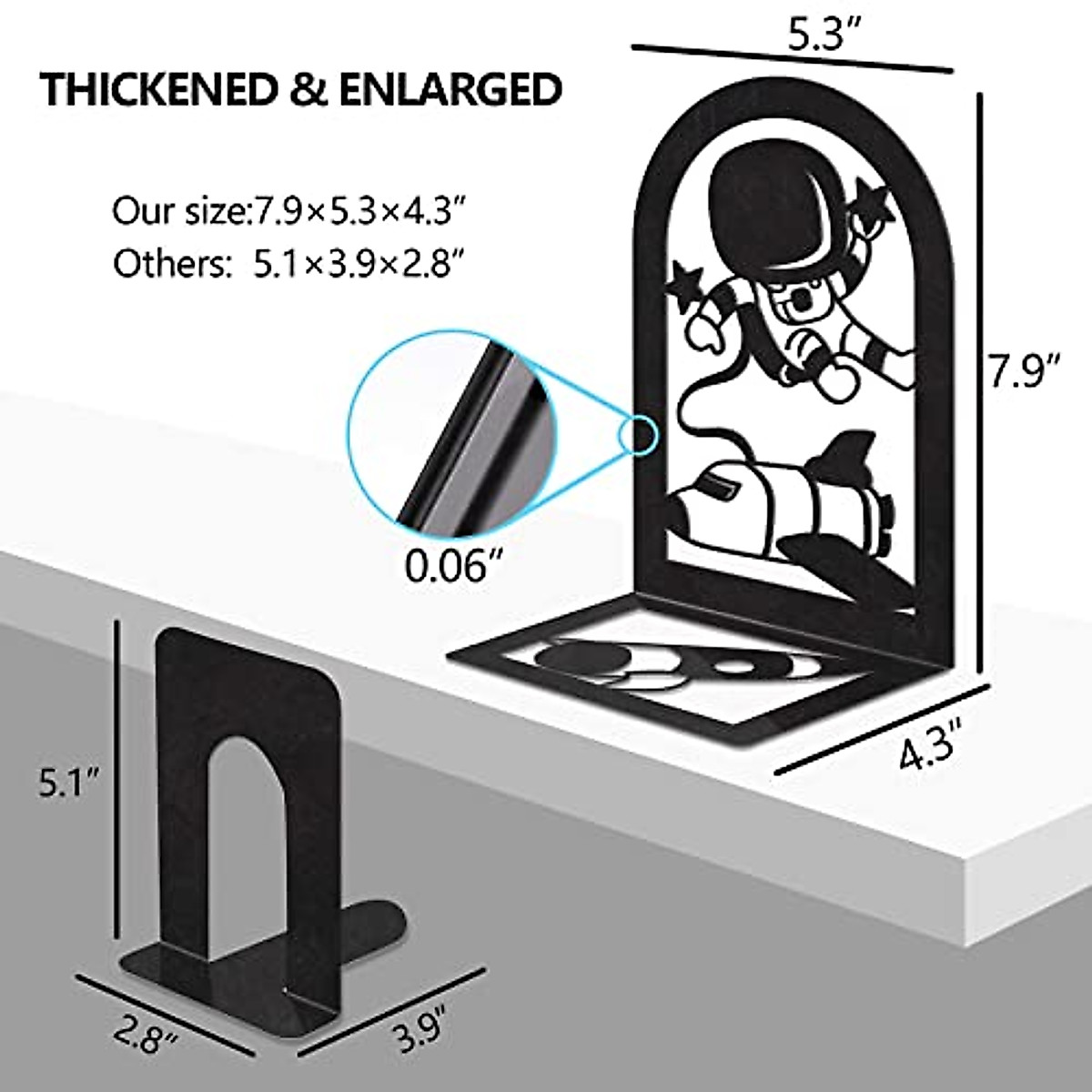 Book Ends, Bookends for Shelves, Book Holders for Office Kitchen Home Decorative,Bookends for Heavy Books,Metal Planet Bookends Black,Non Skid Book Stoppers