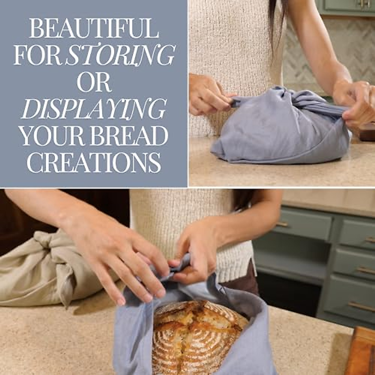 Carly's Place Sourdough Bread Bags - 2 Pack Linen Bread Bag for Bread Storage of Homemade Bread, Easy to Wash, Keeps Bread Fresh Longer, Modern Kitchen Design