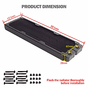 Dracaena 360mm - 28mm/1.1inch Thick Computer Radiator, 14 Tubes Copper Water Cooling Cooler for CPU Heat Sink - Liquid Heat Exchanger Dual G1/4 Thread