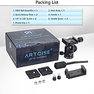 Ball Head with Handle All Metal CNC Panoramic Tripod Ball Head Camera Mount Ball Head with Two Quick Release Plates for Tripod, DSLR, Camcorder, Telescope，Max Load 22lbs/10kg（Black）