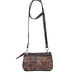 Western Feather Country Rhinestone Concho Laser Cut Wallet Cross Body Clutch Bag Purse (Brown) Small
