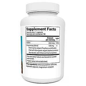 Dr. Berg's Sea Kelp Enhanced - Pure Healthy Thyroid Support Natural Antioxidants & Iodine Supplement w/Organic Sea Kelp, Blue-Green Algae & Red Algae - Immune System & Metabolism Support 90 Capsules