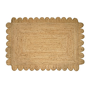 GRUHUM Scalloped Jute Area Rugs 3'x5' ft Natural Fibre Handwoven Boho Reversible Farmhouse Soft Braided Rug Indoor EcoFriendly Livingroom Bedroom Kitchen Hallways Enterways Rectangular Rug