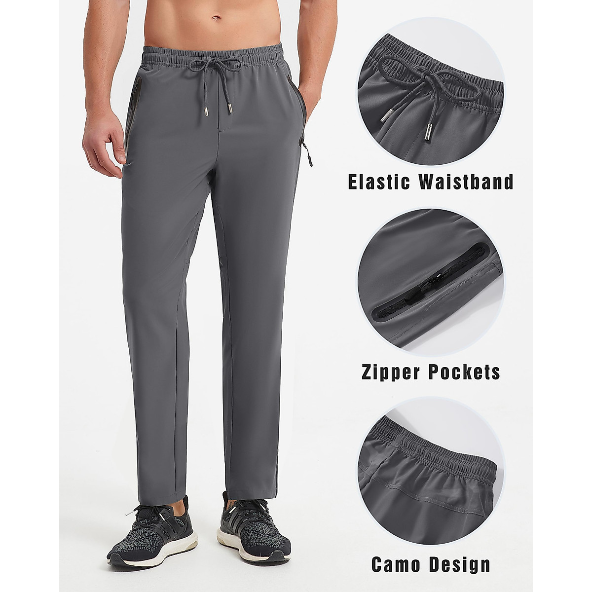 BIYLACLESEN Men Sweatpants for Mens Joggers with Pockets Men Athletic Track Workout Sweat Pants Men Summer Lightweight Quick Dry Pants Dark Grey 36