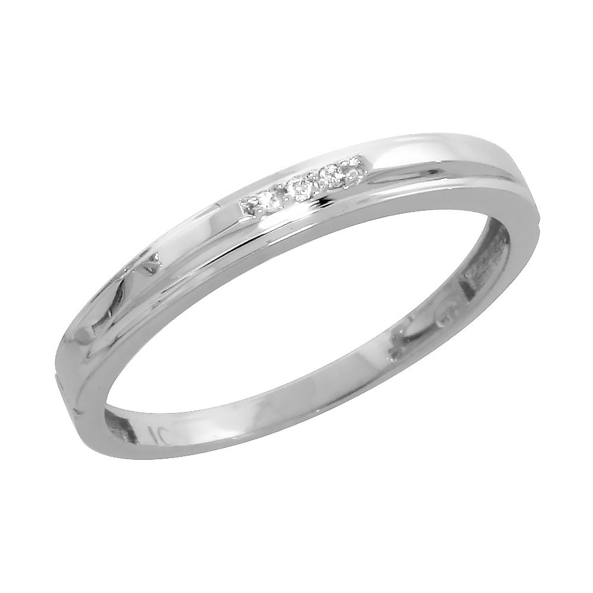 Sterling Silver ladies Diamond Wedding Band Rhodium finish, 1/8 inch wide, Size 9