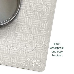 CROXTON & CO. Ultra-Durable, Large Waterproof Dog Food Mat - Stainproof, Washable Faux Leather Placemat for Food & Water Bowls | Non-Slip, Easy to Clean | Size: 16.5” x 28”