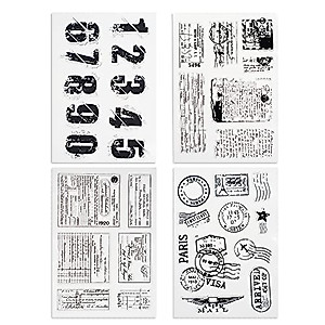 Modixun 4 Themes 34Pcs Clear Stamps, Retro Rubber Clear Stamp, Transparent Silicone Clear Stamps Seal for DIY Scrapbooking Card Making Decoration, Style A