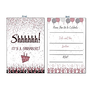 Elcer Surprise Party invitations | It’s a surprise Birthday | Kids and Adults | Fill In Style | Rose Gold & Black | Confetti Streamers Party Invitations | 20 Count With Envelopes | All occasions