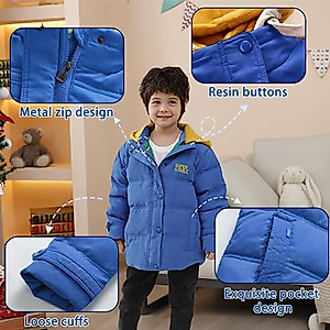 XIFAMNIY Kids Thicken Hooded Jacket Warm Winter Coat Windproof Outwear for Boys Padded Jacket Cool Casual 5-10T