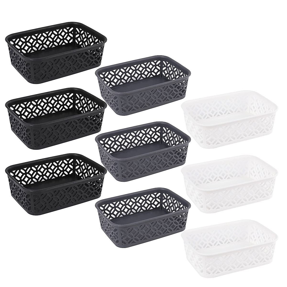 ZEAYEA 9 Pack Small Plastic Storage Basket, Classroom Organizer Baskets for Shelves Desk Drawer, Pantry Woven Basket Bins for Bedroom Closet Office School, 7.7" L x 5.5" W x 2.4" H