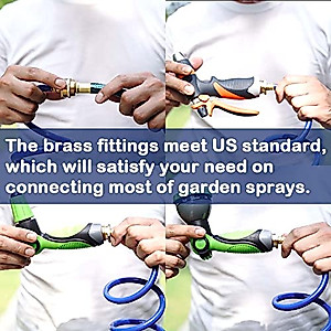 FangFarm Heavy-Duty EVA Coil Garden Hose with GHT Solid Brass Fittings, Water Hose with Brass Connectors, for Garden Lawn Watering, Car Washing (10FT, Blue)