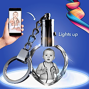3D innovation Crystal Keychain Photo - Lighted Custom Crystal Picture Etched Key chain, Heart