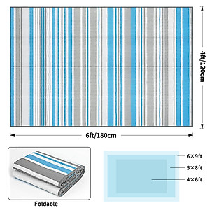 Outdoor Patio Rug Waterproof Camping - Outdoor Area Rugs Carpet Waterproof, Outdoor Plastic Straw Rug for Patios Clearance, Outdoor Rugs for Camping, Porch, Deck, Balcony, Backyard, Blue (4x6FT)