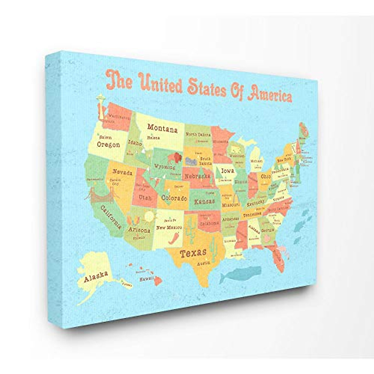 Stupell Industries United States of America USA Kids Map Oversized Stretched Canvas Wall Art, Proudly Made in USA