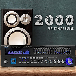 Pyle 6-Channel Bluetooth Hybrid Home Amplifier - 2000W Audio Rack Mount Stereo Power Amplifier Receiver w/ Radio, USB/AUX/RCA/MIC, HD/Optical/Coax, AC-3, DVD Inputs, Dual 10 Band EQ - PT6060CHAE