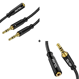 SOLMIMI Bundle Headset Splitter Cable with 4 Pole TRRS Headphone Extension Cable 4FT
