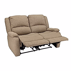 RecPro Charles 58" Double Recliner RV Sofa | Zero Wall Loveseat for Camper | Wall Hugger Couch | Fifth Wheel Theater Seating | Replacement RV Furniture | Oatmeal Cloth