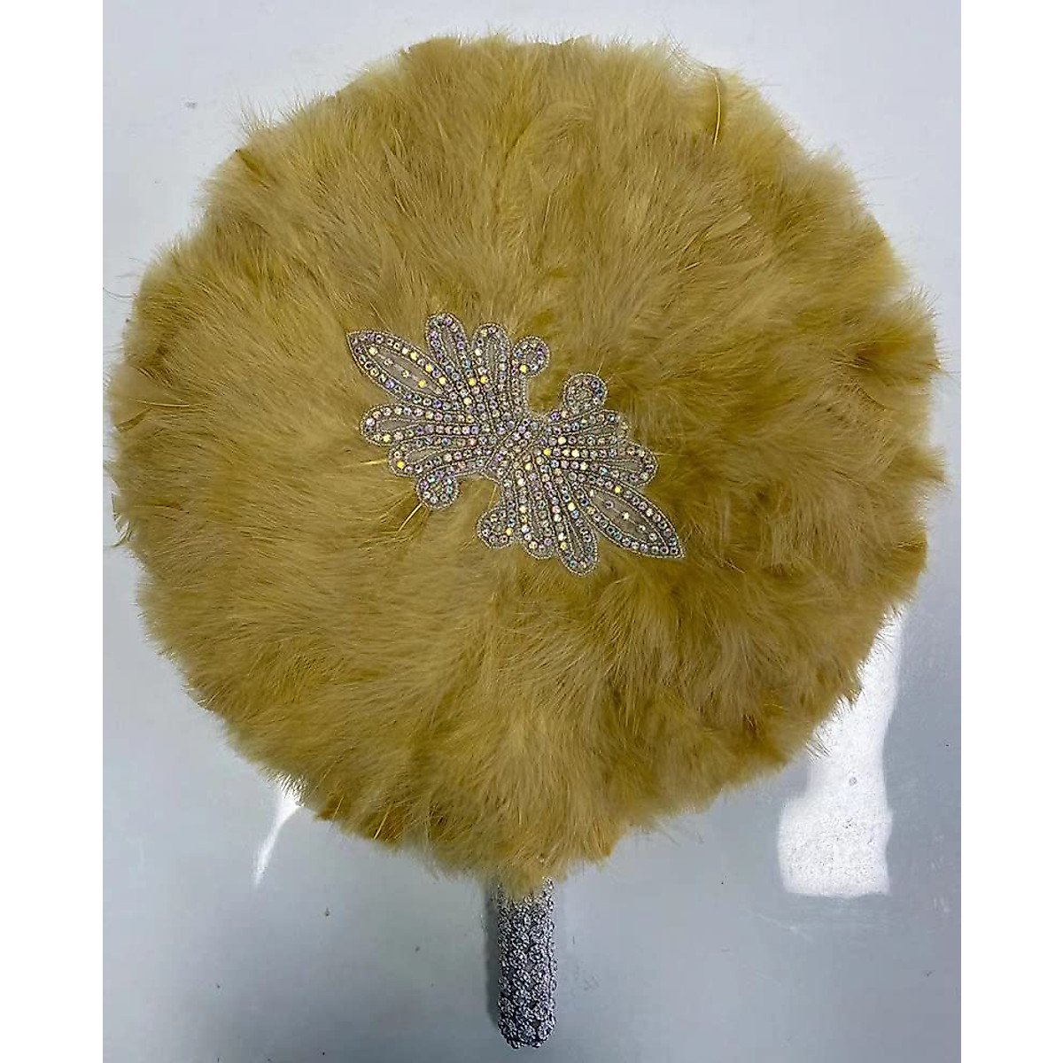 Msbfea Gold Latest Style Turkey Feathers Big Fan Fashion Women Wedding Fan for Bride Or Bridesmaids Rhinestones Feather Color 896