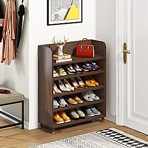 Tribesigns Shoe Rack, 5 Tier Wood Shoe Storage Cabinet 16 Pair, Free Standing Shoe Organizer Shoe Shelf Stand for Entryway Hallway Closet, Rustic Brown