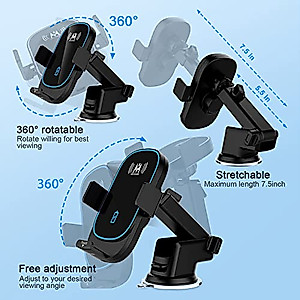 KKM Wireless Car Charger, 15W Qi Fast Charging Auto-Clamping Wireless Car Charger Mount, Air Vent Dashboard Car Phone Holder Compatible with iPhone 14 Pro/14 Pro Max/14/14 Plus/13/12/11/X/XS Max