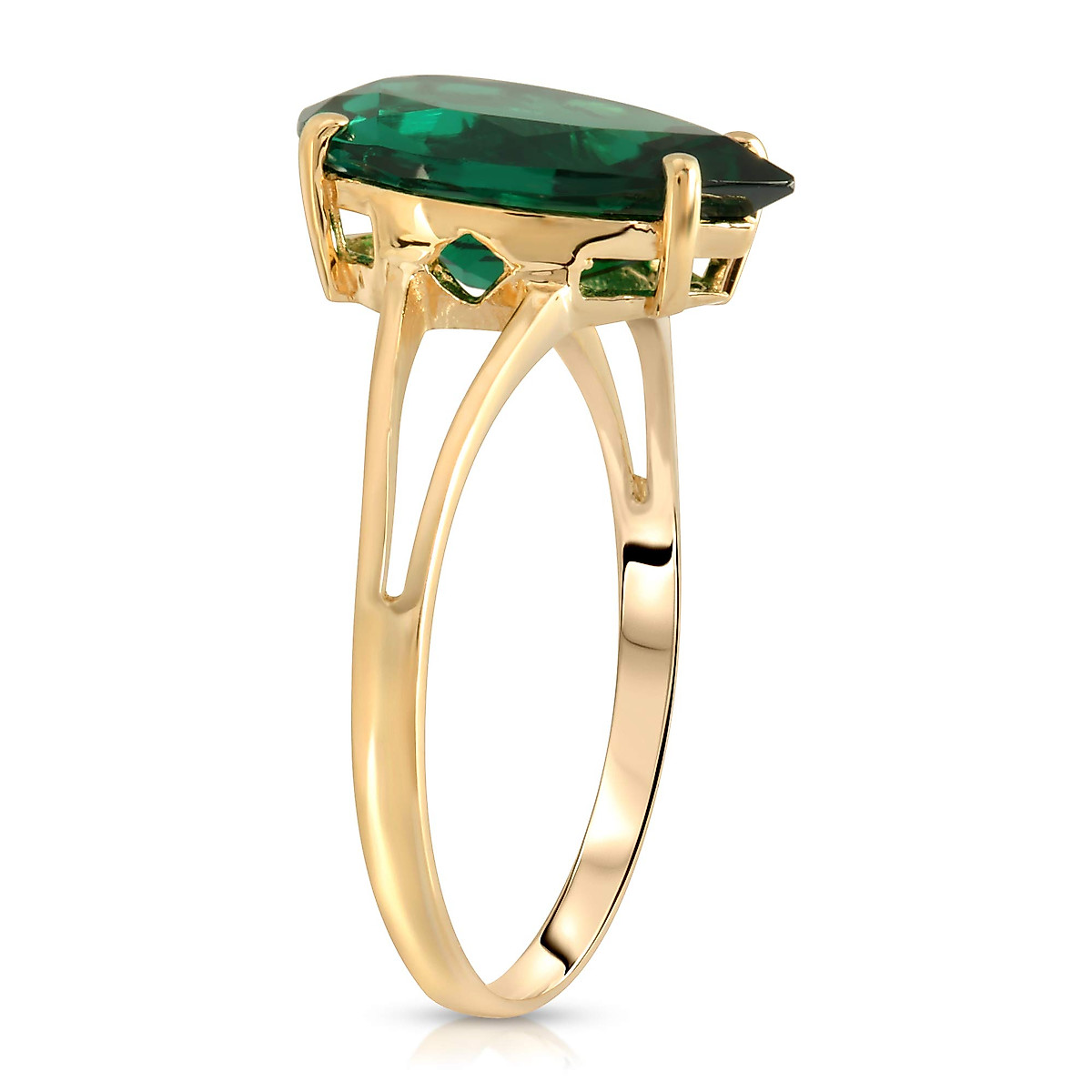 Galaxy Gold GG 3 Carats 14K Solid Yellow Gold Brilliant Pear Cut Emerald Solitaire Ring with Genuine Vibrant Emerald Anniversary Engagement Promise for Her Him Unisex (10.5)
