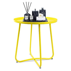 Babion Outdoor Side Tables, Small Round Metal Side Table, Weatherproof Metal End Table for Patio, Yard Balcony, Garden, Porch, Bedside (Yellow)