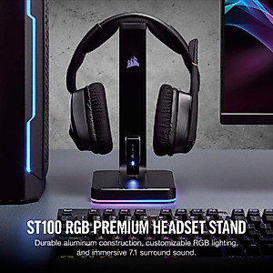 CORSAIR Virtuoso RGB Wireless XT High-Fidelity Gaming Headset - Works with Mac, PC, PS5, PS4, Xbox Series X/S - Slate & ST100 RGB Premium Headset Stand with 7.1 Surround Sound - 3.5mm and 2xUSB 3.0