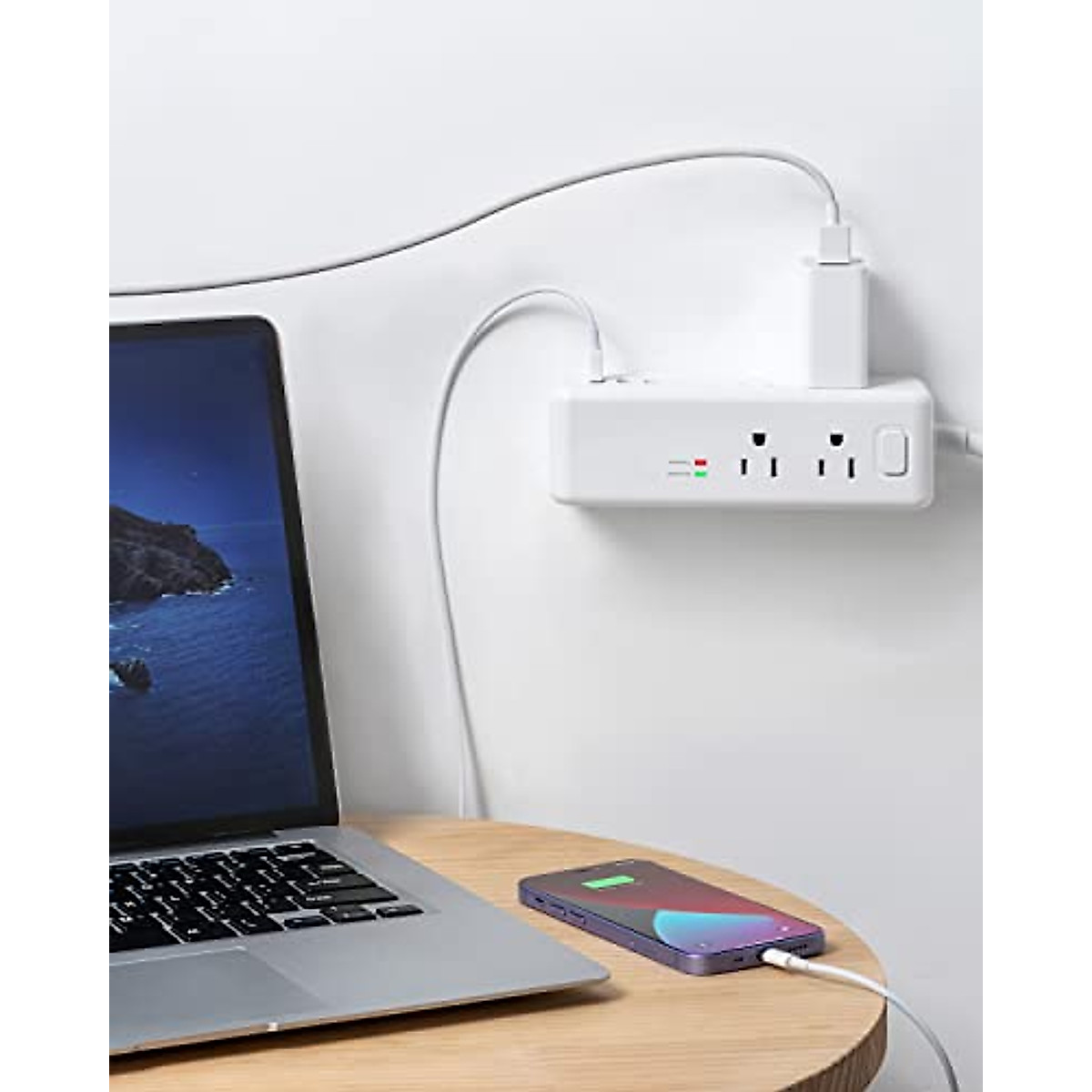 Power Strip Surge Protector by KOOSLA, [15A 1875W] 3 Sided, 6.5 ft Extension Cord, Flat Plug, 8 AC Multiple Outlets & 3 USB Ports Charging Station, Compact for Travel, Home, Office, Dorm Room