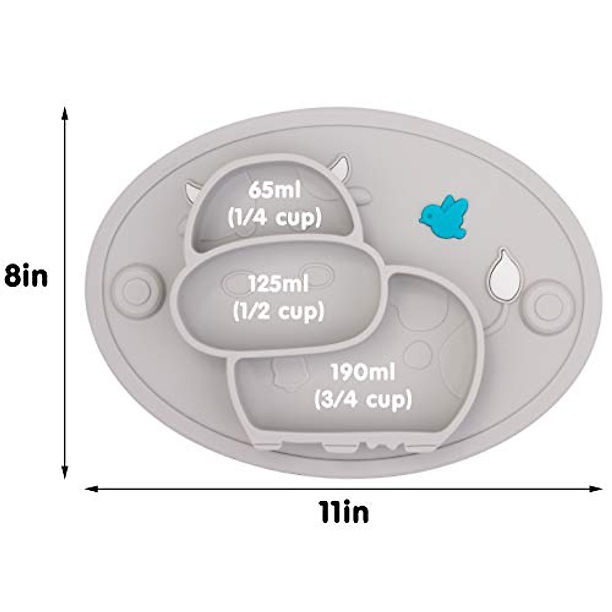 Silicone Divided Toddler Plates - Portable Non Slip Suction Plates Placemat for Children Babies and Kids BPA Free Baby Dinner Plate Bowl