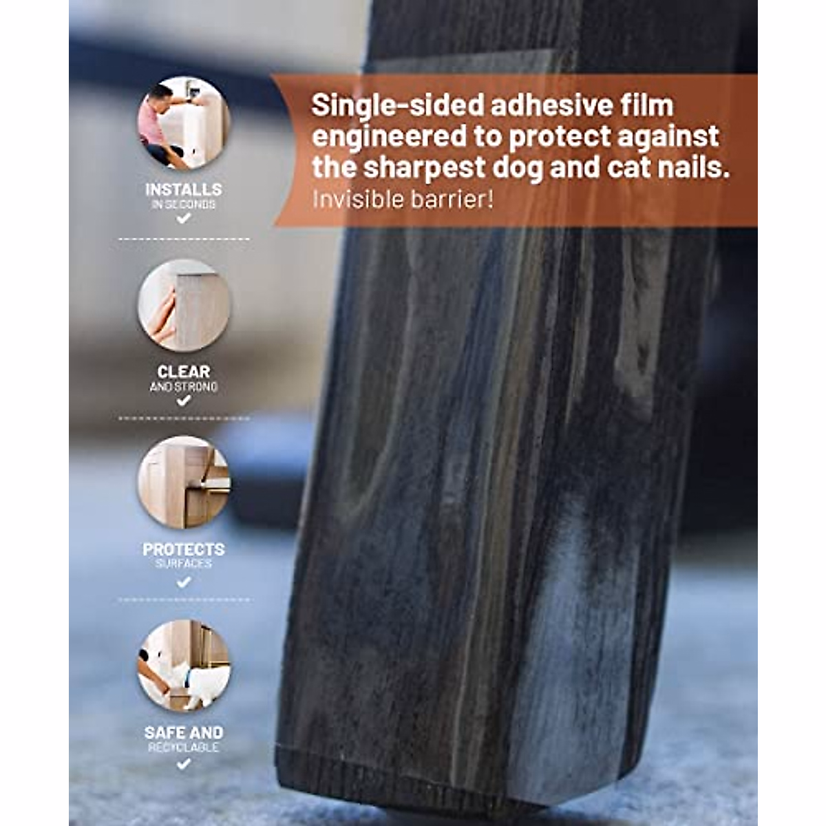 CLAWGUARD Protection Tape - Durable Single-Sided Shield Protection Barrier Against Cat, Dog, Bird, Rabbit Scratching and Clawing Furniture, Couch, Window Sill, Car Door, Glass and More! 4in x 10'