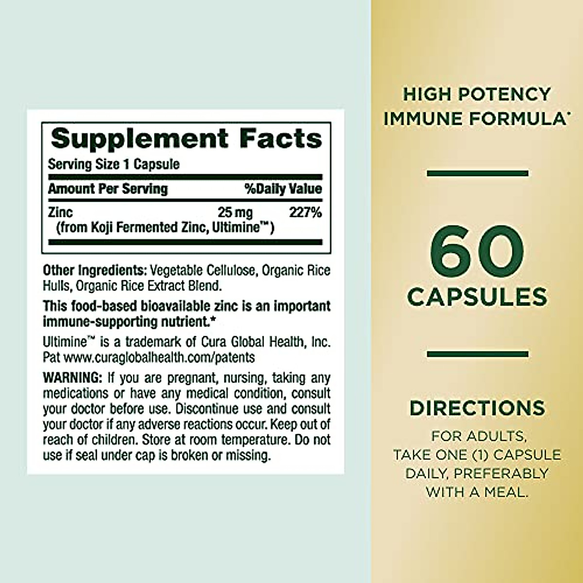 Nature's Bounty Advanced Zinc, High Potency Immune Formula, Koji Fermented Immune Support Supplement, 25 mg, Capsules, 60 Count