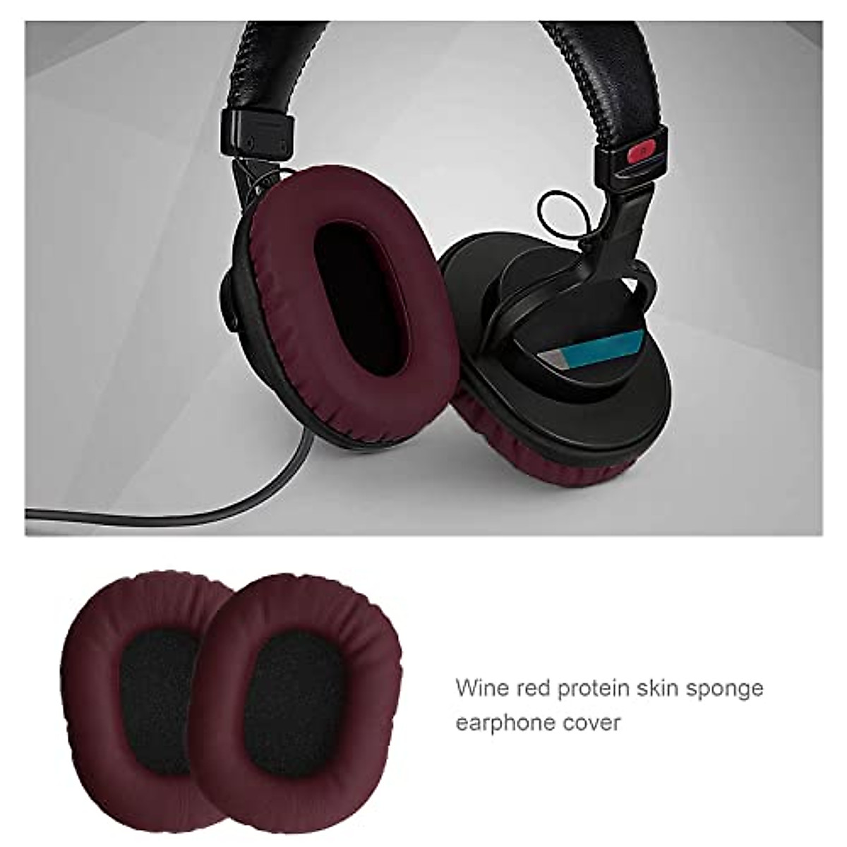 1 Pair Ear Pads Earmuffs Protein Leather Foam Replacement Ear Cushions Compatible with Sony MDR 7506 V6 CD900ST Earphones Dark Red