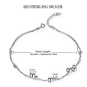 YXHS Women Anklet 925 Sterling Silver Ball 24cm/10 Adjustable Anklet,Summer Beach Foot Jewelry For Girls - Nickel Free Bracelets Earrings Rings Necklaces