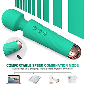 SIKXTOA Mini Vibrator, 8 Speeds 20 Patterns, G Spot Massage Wand, Clitoral Stimulator, Dildo, Sex Toys- Rechargeable Handheld Powerful Silent Waterproof, Female Adult Toys (Wave Green)