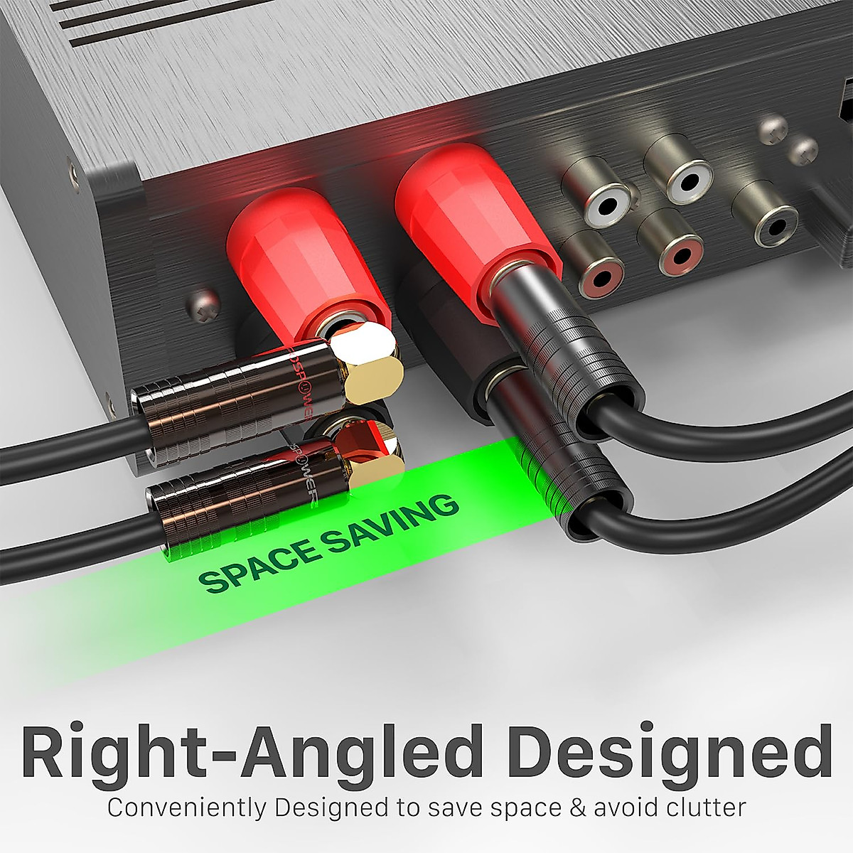 FosPower Right Angle Banana Plugs (2 Pairs / 4 pcs), Closed Screw 24K Gold Plated Banana Speaker Plug Connectors for Speaker Wire, Wall Plate, Home Theater, Audio/Video Receiver, and Sound Systems