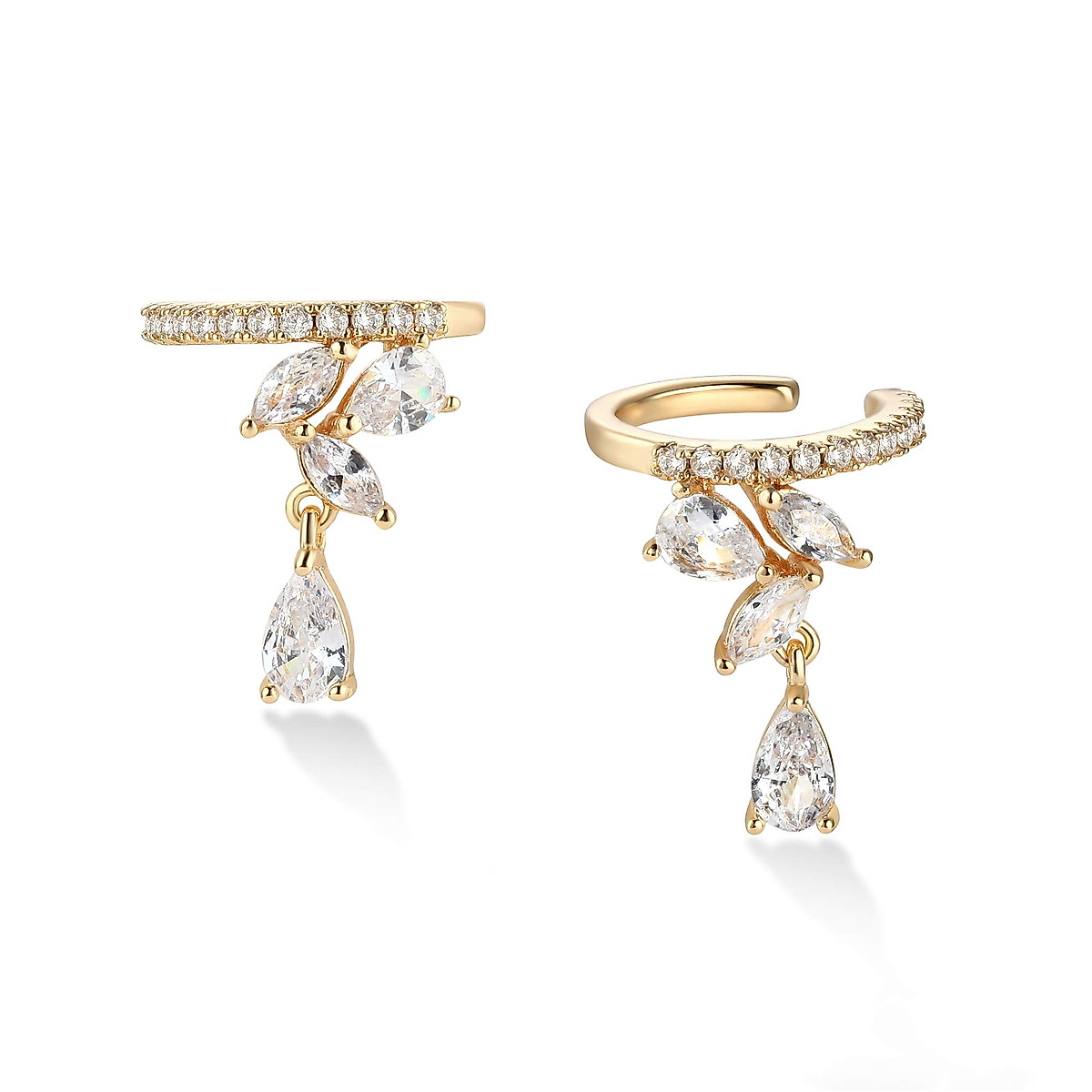 VACRONA Cubic Zirconia Ear Cuff 14K Gold Plated Earrings Round Cuff Sparkling Non-Pierced Earrings Helix Wrap Ear cuff Hypoallergenic Earrings for Jewelry Gifts