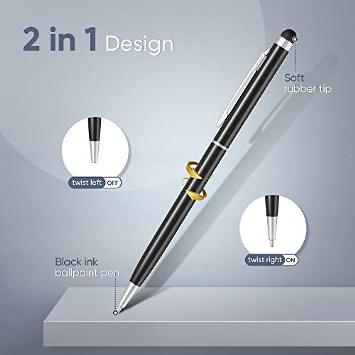 ORIbox Stylus Pen Ballpoint Pen,12pcs Universal 2 in 1 Capacitive Stylus Ballpoint Pen for iPad, iPhone, Samsung, HTC, Fire tablet, Tablet, All Capacitive Touch Screen Device(6 Black,6 Sliver)