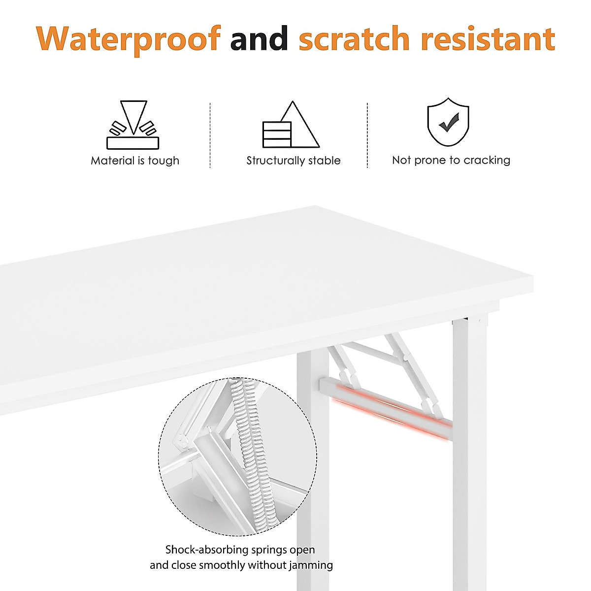 DlandHome Computer Desk Folding Table 39.4 inches Writing Desk for Small Space Folding Desk Laptop Desk No Assembly Required White&White