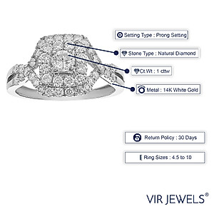Vir Jewels 1 cttw Diamond Criss-Cross Wedding Engagement Ring 14K White Gold Square Bridal Size 7