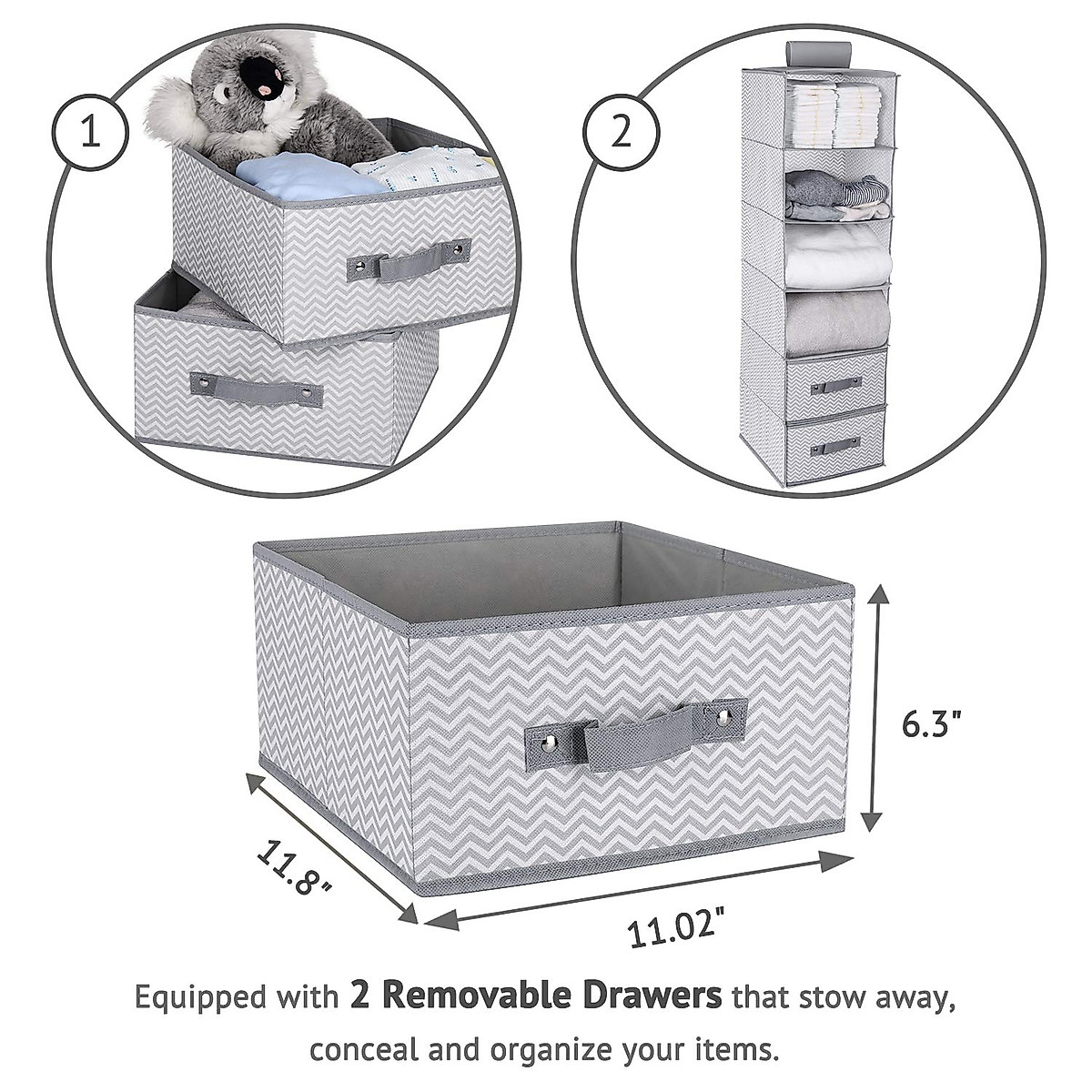 Minnebaby 42-Piece Nursery Organizer Storage Closet Set, Chevron Pattern, Grey