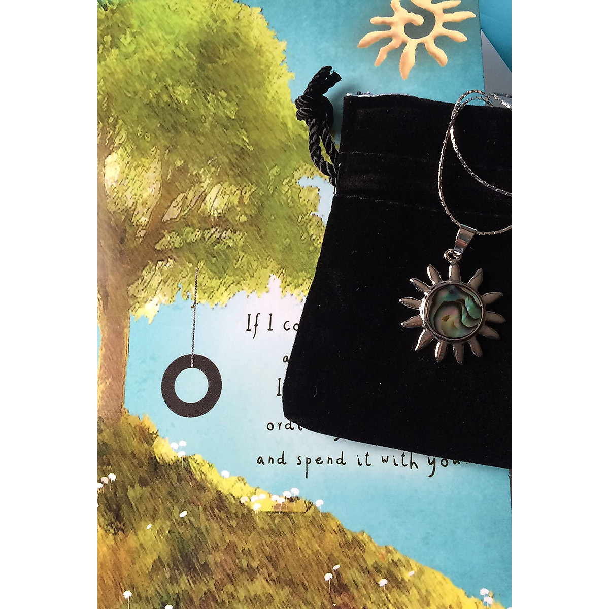 Smiling Wisdom - Sun Heartfelt Ordinary Summer Day Greeting Card and Sun Keepsake Gift Set - Woman, Daughter, Granddaughter, Sister - Blue Green Abalone Sun