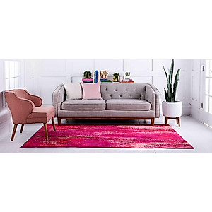 Unique Loom Jardin Collection Colorful, Vibrant, Abstract Watercolor Area Rug, 6' 1" x 9' Rectangle, Pink/Brown