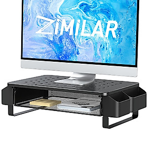 Zimilar Monitor Stand Riser with Drawer, Monitor Riser with Side Storage Pockets for Desk, Metal Monitor Stand for Laptop, PC Screen, Printer, iMac, Computer Monitor Stand for Home Office