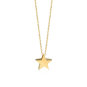 14k Real Gold Tiny Star Necklace for Women | Star and Moon Necklaces in 14k Gold | Star Pendant Necklaces | Dainty Celestial Jewelry | Gifts for Christmas, 18"