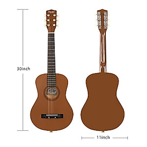 Childs Guitar STRONG WIND Guitar for Beginners Acoustic Kids Guitar 30" Steel Strings Wooden Guitar for Kids Students Girls Boys (Brown,No Bag)