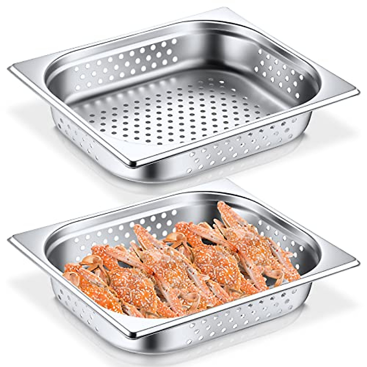 2 Pack Deep Perforated Steam Pan Stainless Steel Half Size Perforated Steam Table Food Pan Restaurant Supplies for Kitchen (12.8'' x 2.56'' x 10.43'')