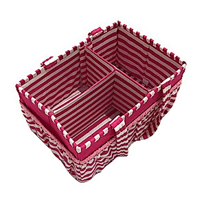Bacati Pin Stripes Nursery Fabric Storage Caddy with Handles, Fuchsia